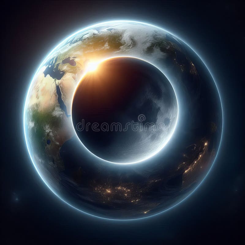 Solar Eclipse Over Earth with Glowing Light Stock Image - Image of ...