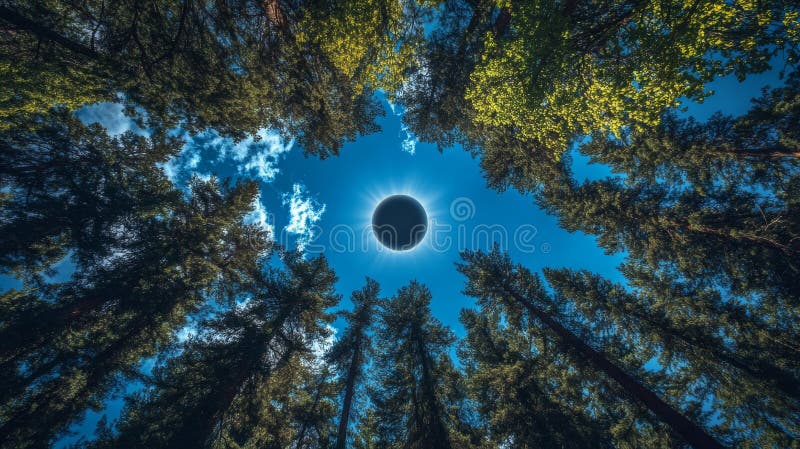 Solar Eclipse Over Forest Captured during a Clear Day Stock Image ...
