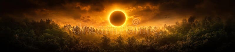 The Solar Eclipse Over a Lush Forest Casting a Beautiful Contrast of ...