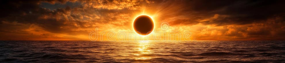 Solar Eclipse Over Ocean with Dramatic Sky and Water Reflection Stock ...