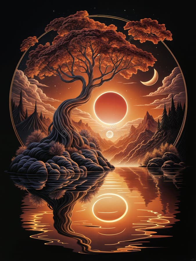 Solar eclipse painting stock illustration. Illustration of light ...