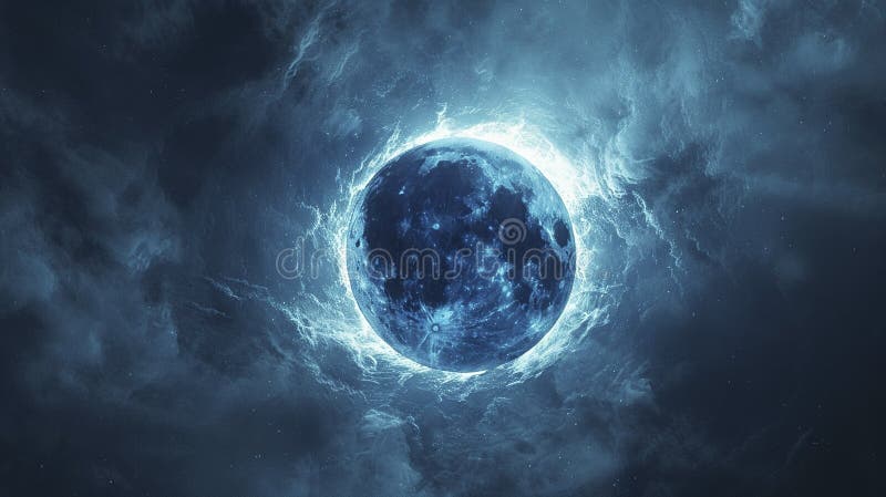 Solar Eclipse Scene through a Telescope High Detail Cool Blue Tones ...