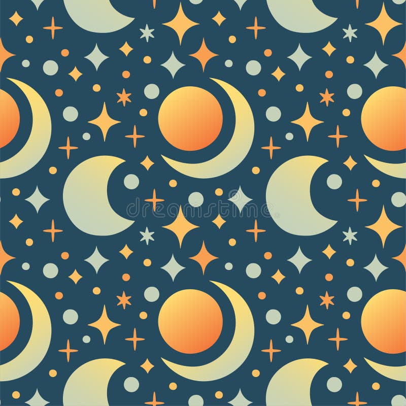 Solar Eclipse Seamless Pattern in Flat Cartoon Style for Kids Education ...