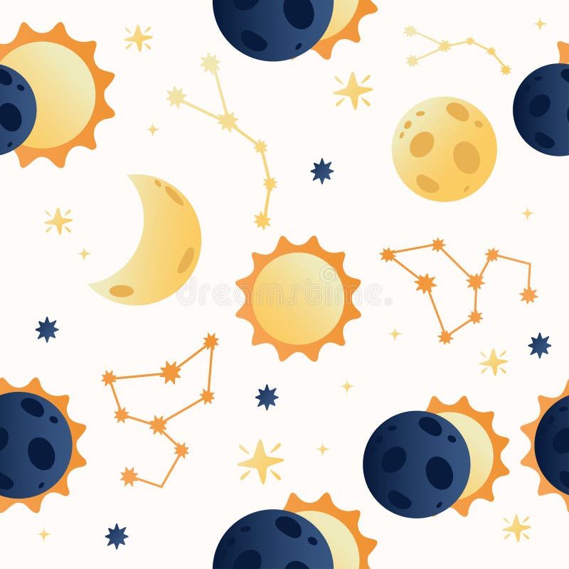 Solar Eclipse Seamless Pattern in Flat Cartoon Style Stock Vector ...
