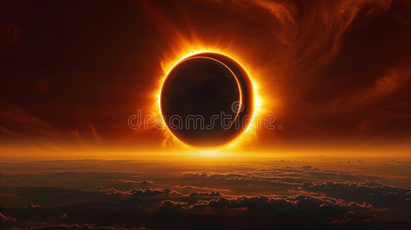 A Solar Eclipse is Seen in the Sky Over Clouds, AI Stock Illustration ...