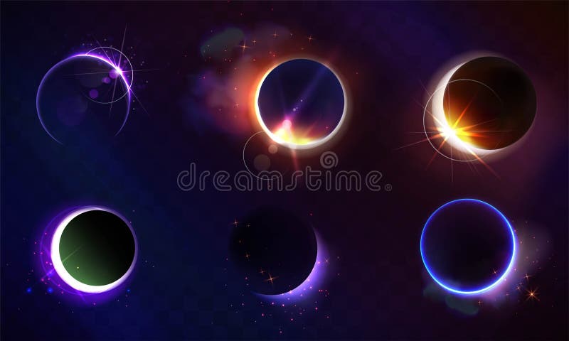 Solar Eclipse Set on Transparent Background Stock Illustration ...