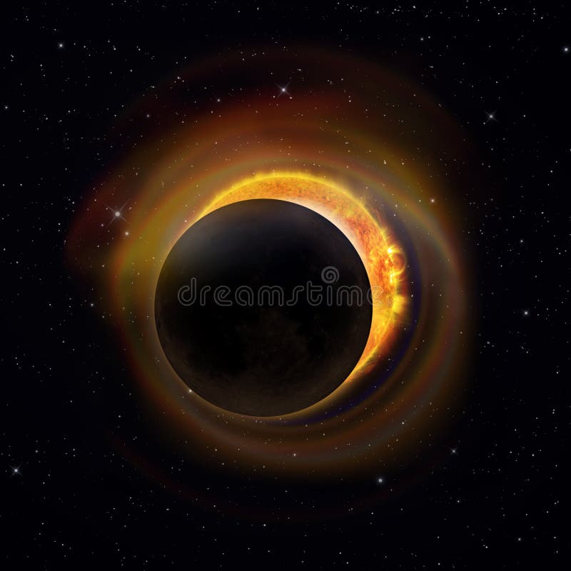 Solar Eclipse on Starry Sky Stock Illustration - Illustration of power ...