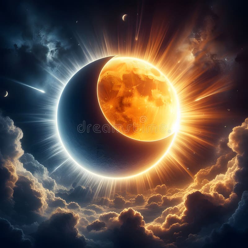 Solar Eclipse, Sun and Clouds. 3d Rendering, 3d Illustration Stock ...