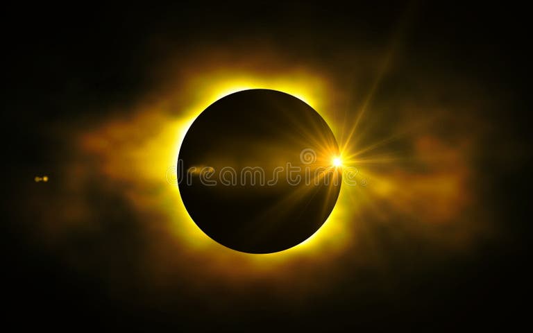 Solar Eclipse Sun Light Glowing in Universe. Full Orange Eclipse Lunar ...