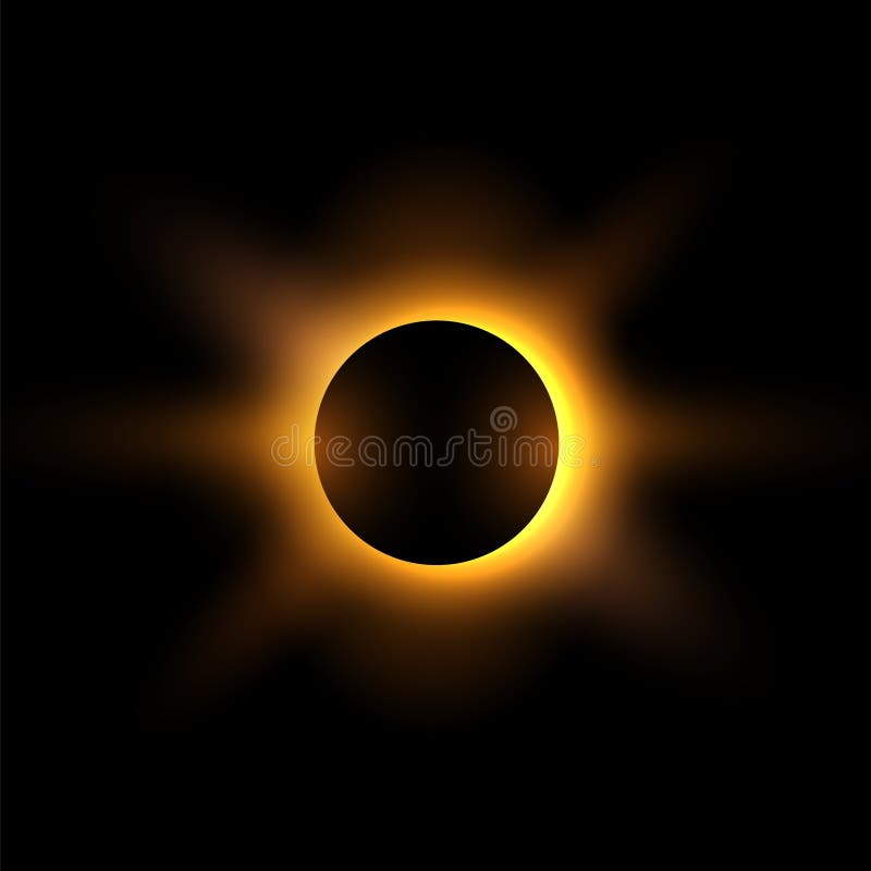 Solar Eclipse with Sunlight and Rays, Vector Realistic Full Planet Eclipse in Dark Universe ...