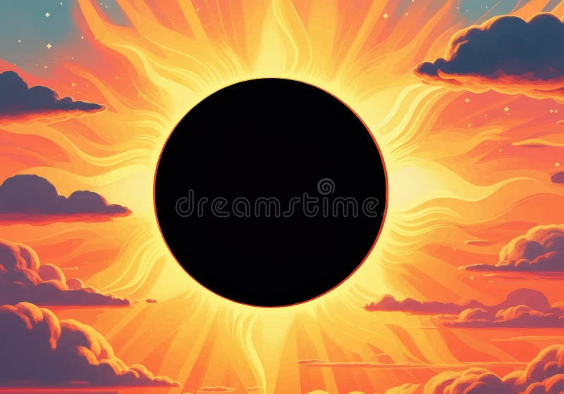 Solar Eclipse with a Vibrant Sun and Colorful Clouds in the Background ...