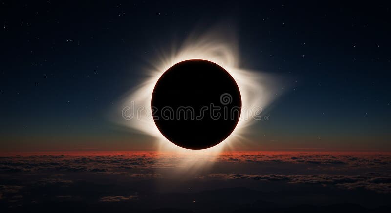 Solar Eclipse Viewed from Above a Layer of Clouds at Sunset or Sunrise ...