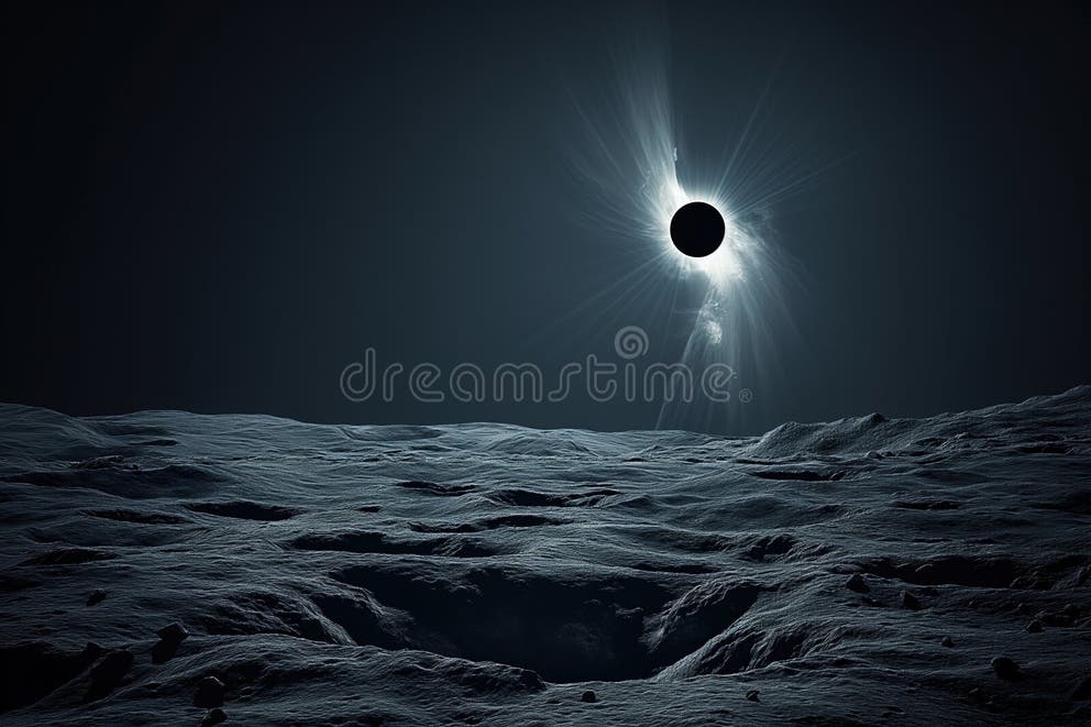 Solar Eclipse Viewed from Lunar Surface with Dramatic Lighting Stock ...