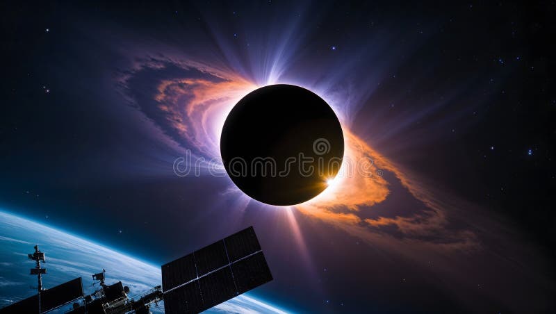 Sun Eclipse Orange Color Fire Dark Background Vector Moon Design Style ...