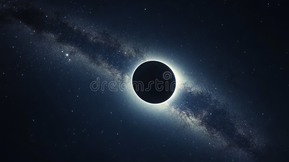 Solar Eclipse with Visible Milky Way Galaxy and Bright Starry Sky ...