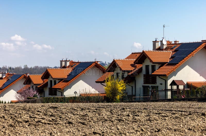 Solar Electric Panels on a House Roof. Stock Photo - Image of blue ...