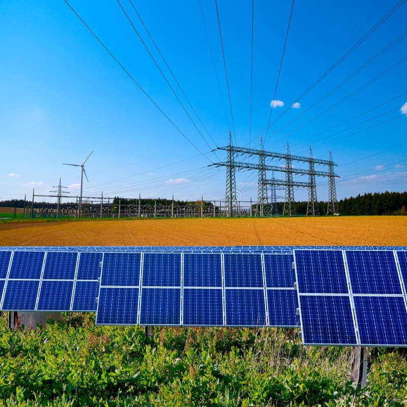 Solar, Electric Substation and Power Lines Stock Photo - Image of pylon ...