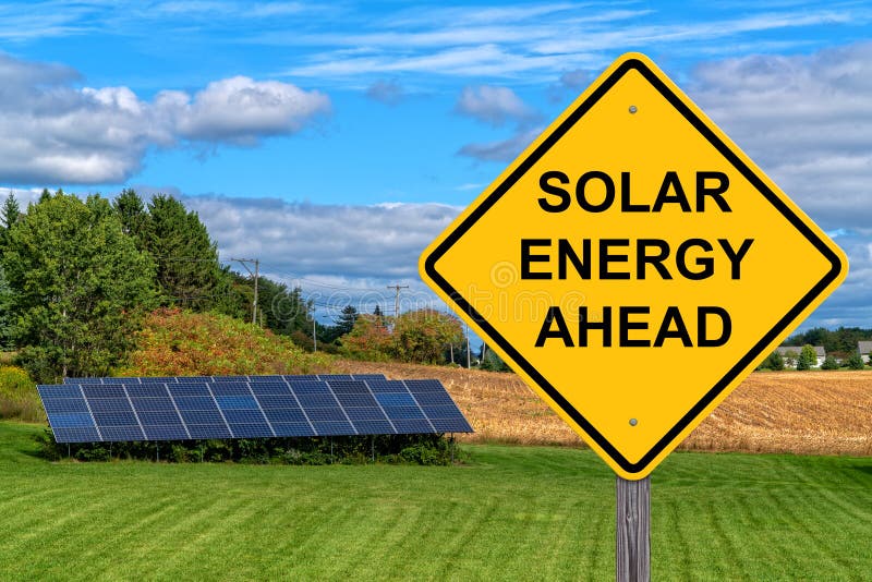 Solar Energy Ahead Warning Sign Stock Image - Image of energy ...