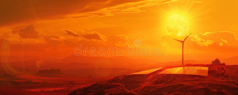 Solar Energy Background Featuring a Solar-powered Windmill on a Hill ...