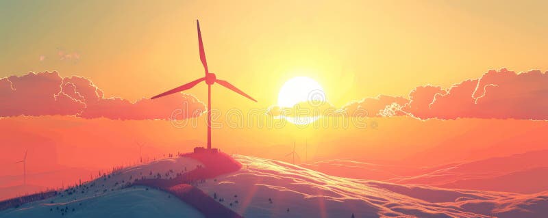 Solar Energy Background Featuring a Solar-powered Windmill on a Hill ...