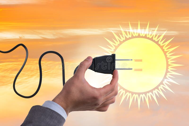 Solar Energy Concept with Sun and Socket Stock Photo - Image of hybrid ...