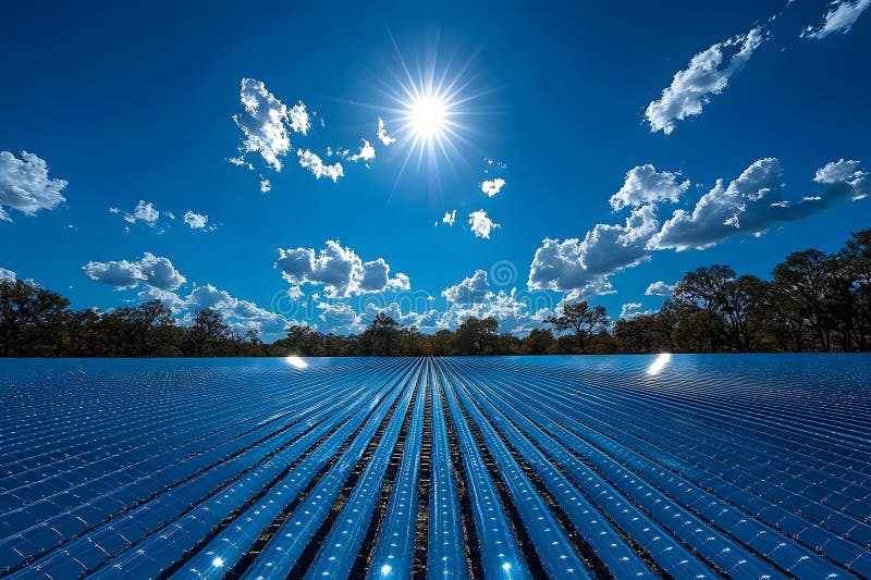 Solar Energy Concept with Sunny Sky and Reflective Solar Panels for Eco ...