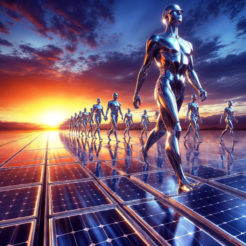 Solar Energy with 3d Render of Human Figure and Solar Panels ...