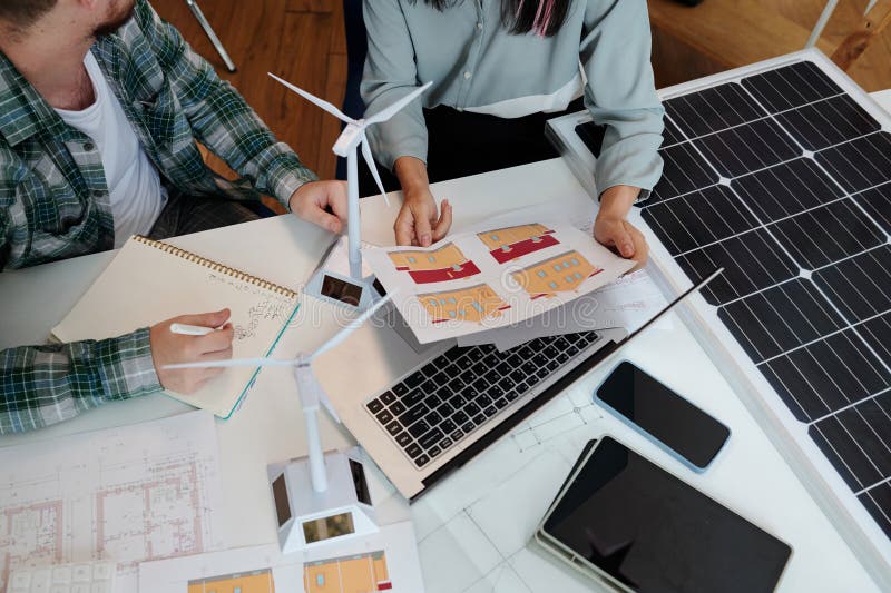Solar Energy Engineer Helping Client Stock Image - Image of technology ...