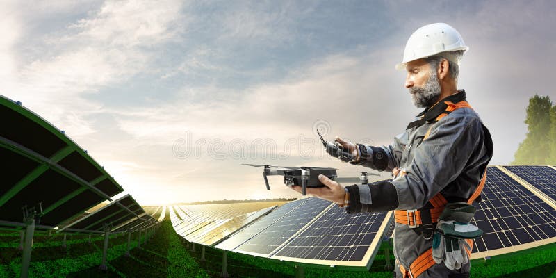 Solar Energy Engineer Using Drone for Check Station Stock Photo - Image ...