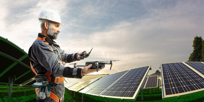 Solar Energy Engineer Using Drone for Check Station Stock Image - Image ...