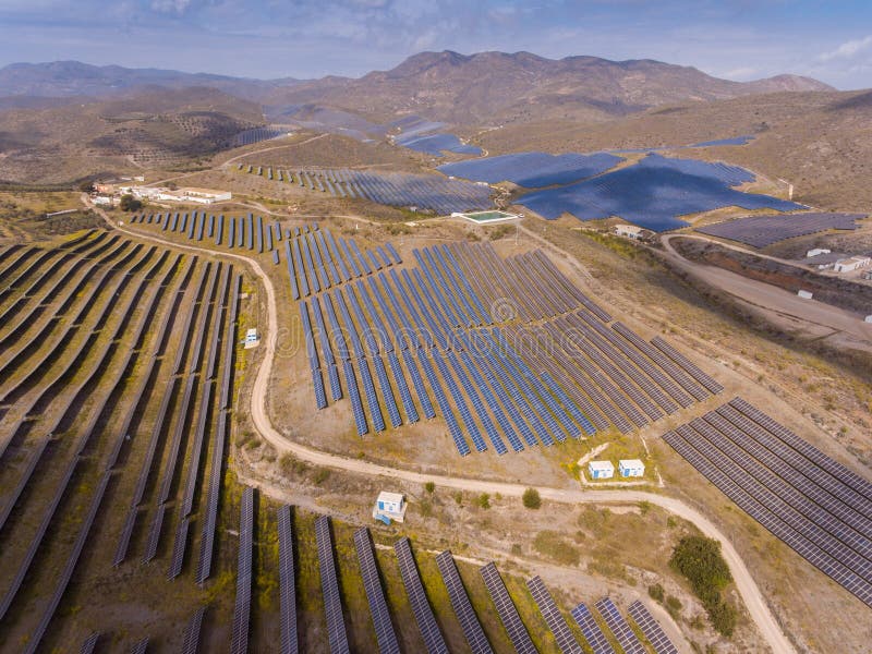 Solar Energy Farm. High Angle View of Solar Panels on an Energy Stock ...