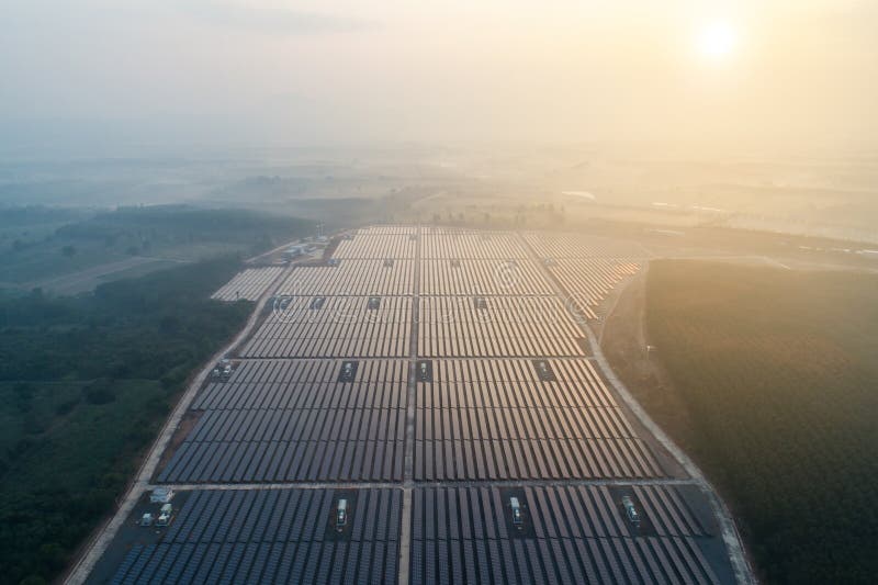 Solar Energy Farm. High Angle View of Solar Panels on an Energy Farm ...