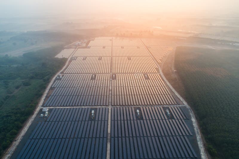 Solar Energy Farm. High Angle View of Solar Panels on an Energy Farm ...