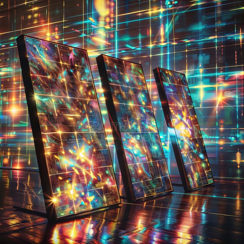 Solar Energy Future. Vibrant Solar Panels with Lights, Generative Ai ...