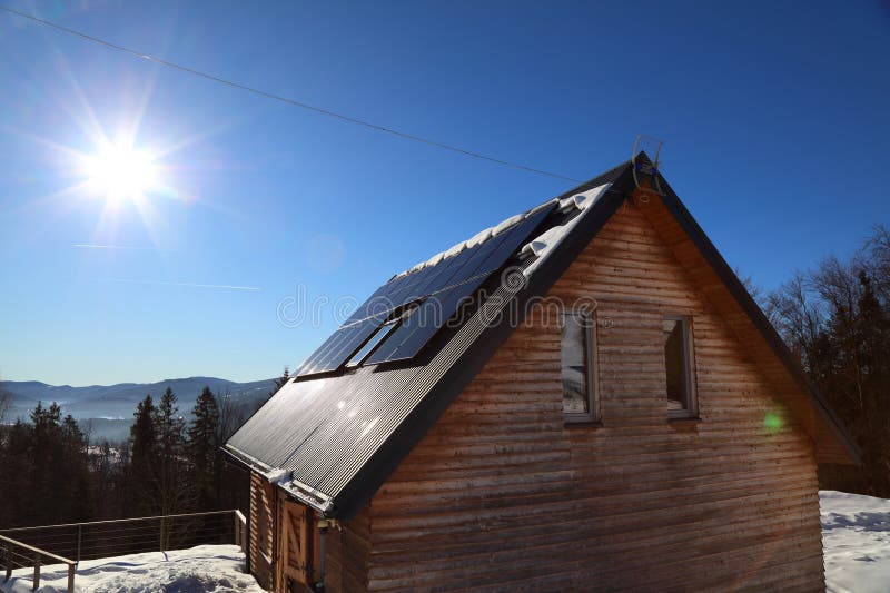 Solar Energy Generation in Winter in Poland Stock Image - Image of ...