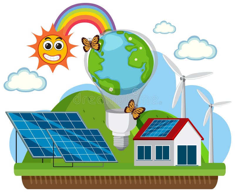 Solar Energy with House and Solar Cell Stock Vector - Illustration of ...