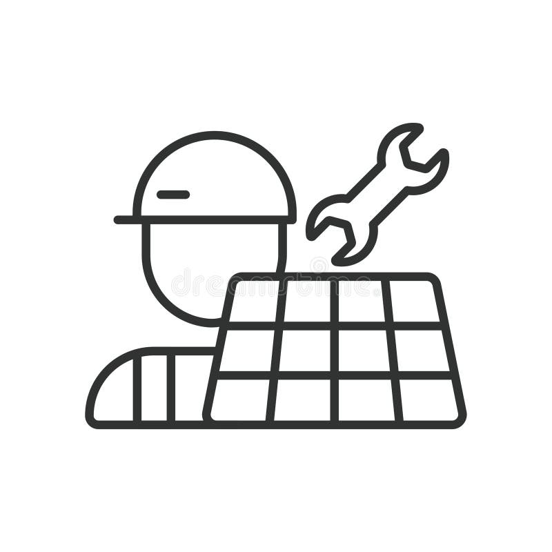 Solar Energy Installation and Maintenance Icon in Line Design. Solar ...
