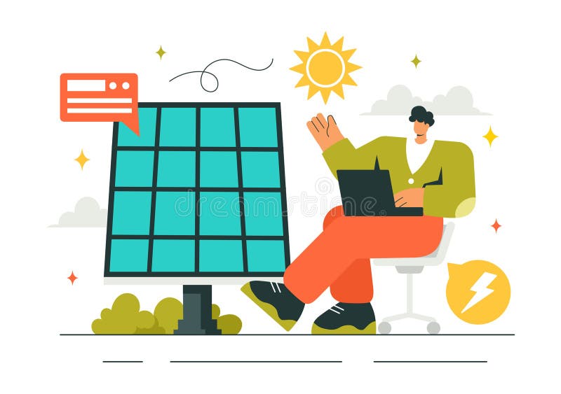 Solar Energy Installation Vector Illustration Featuring a Home Service ...