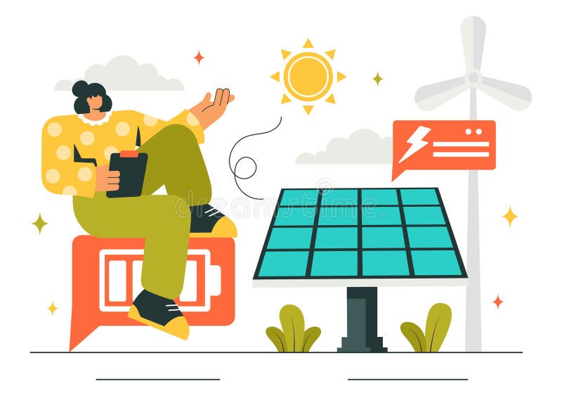 Solar Energy Installation Vector Illustration Featuring a Home Service ...