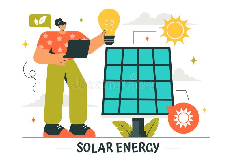 Solar Energy Installation Vector Illustration Featuring a Home Service ...
