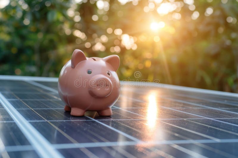 Solar Energy Money Saving. a Piggy Bank Money Box on a Solar Energy ...