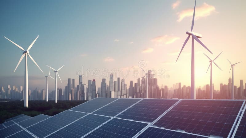 Solar Energy Panel on the Building in the Big City. Generative AI Stock ...