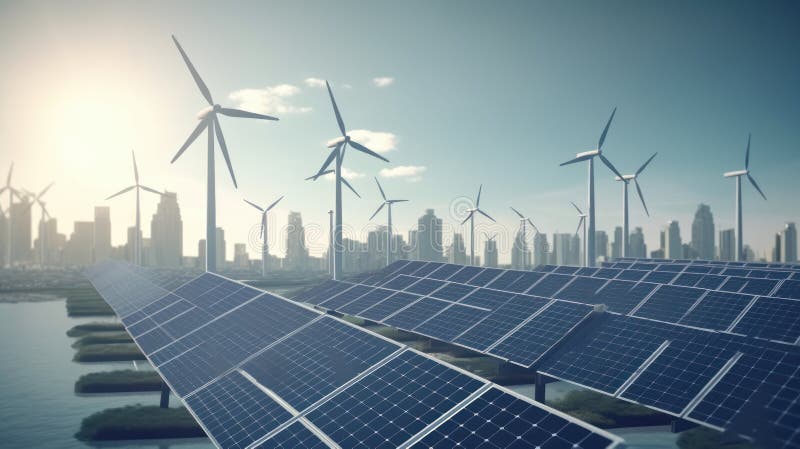 Solar Energy Panel on the Building in the Big City. Generative AI Stock ...