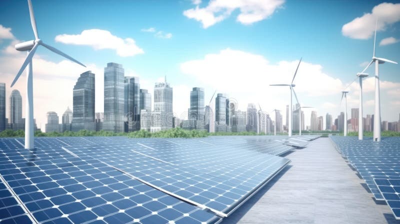 Solar Energy Panel on the Building in the Big City. Generative AI Stock ...