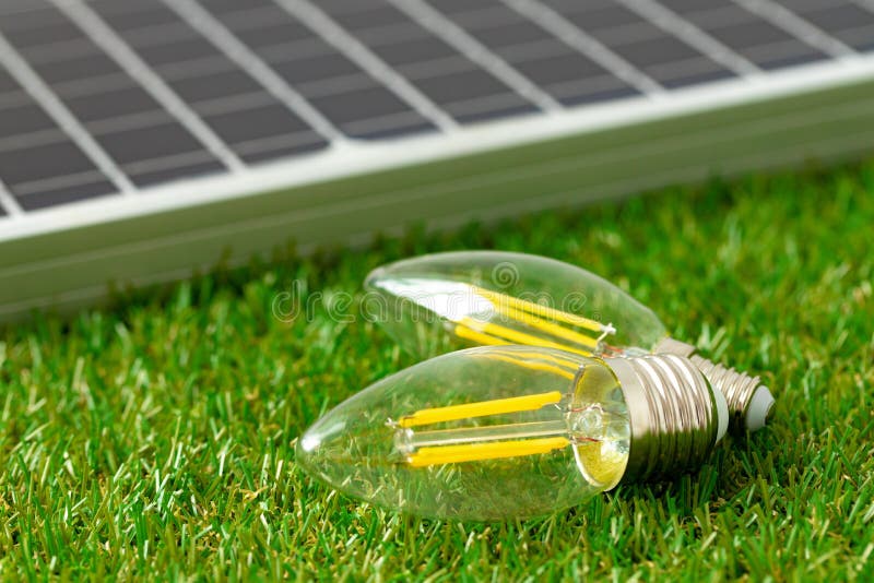 Solar Energy Panel and Light Bulb, Green Energy Stock Image - Image of ...