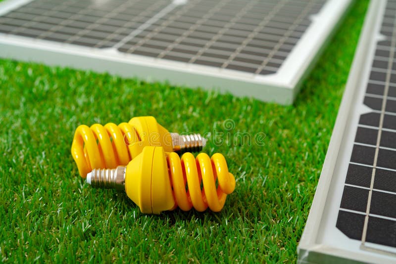 Solar Energy Panel and Light Bulb, Green Energy Stock Photo - Image of ...