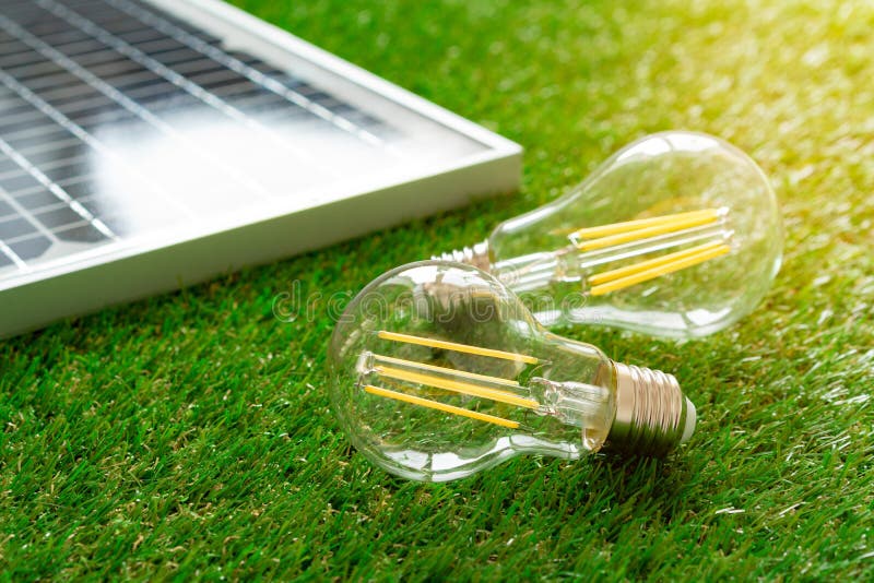 Solar Energy Panel and Light Bulb, Green Energy Stock Photo - Image of ...