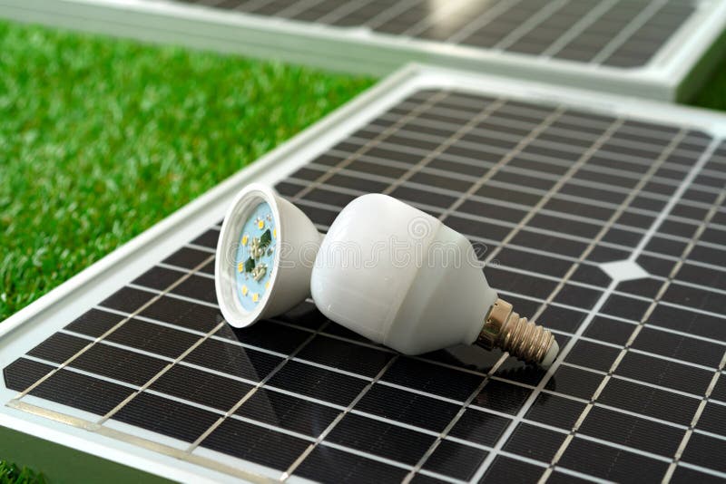 Solar Energy Panel and Light Bulb, Green Energy Stock Photo - Image of ...
