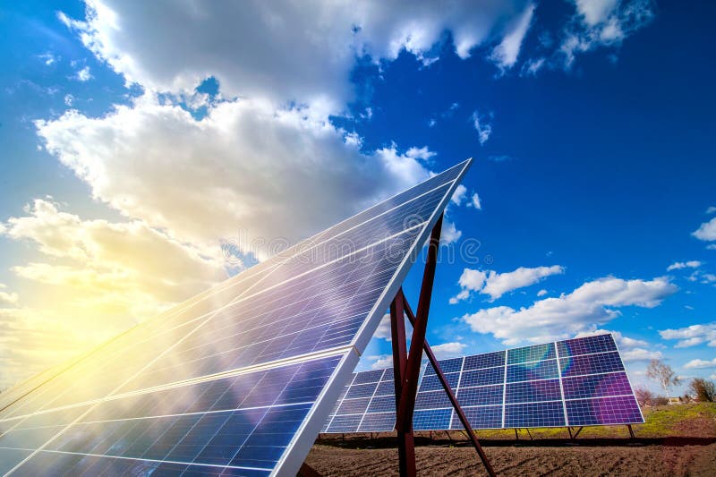 Solar Energy Panel Power System with Sunshine Stock Photo - Image of ...