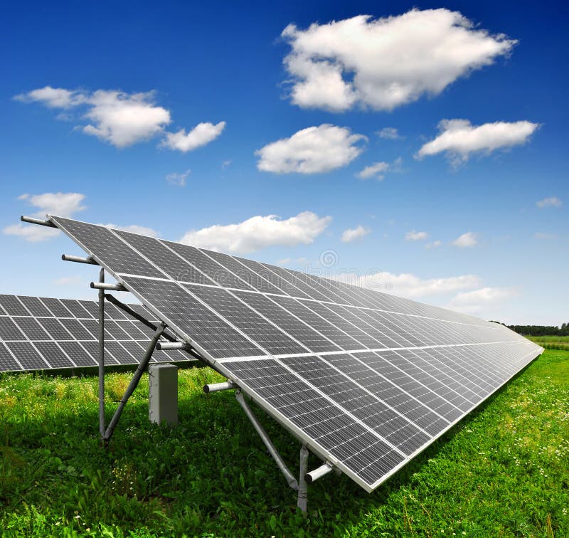 Solar Energy Panels in Light Bulb at Sunset. Stock Image - Image of ...